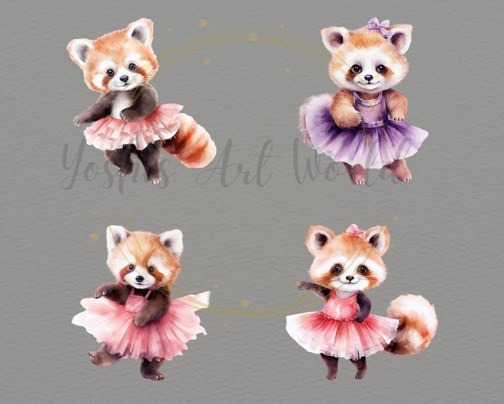 Watercolor Ballerina Red Panda PNG Bundle Digital Crafts - Etsy