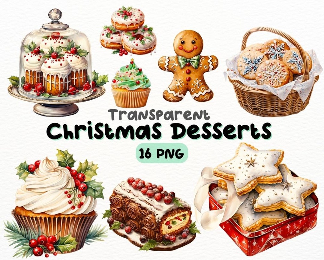 Watercolor Christmas Desserts PNG Bundle, Digital Crafts Designs ...