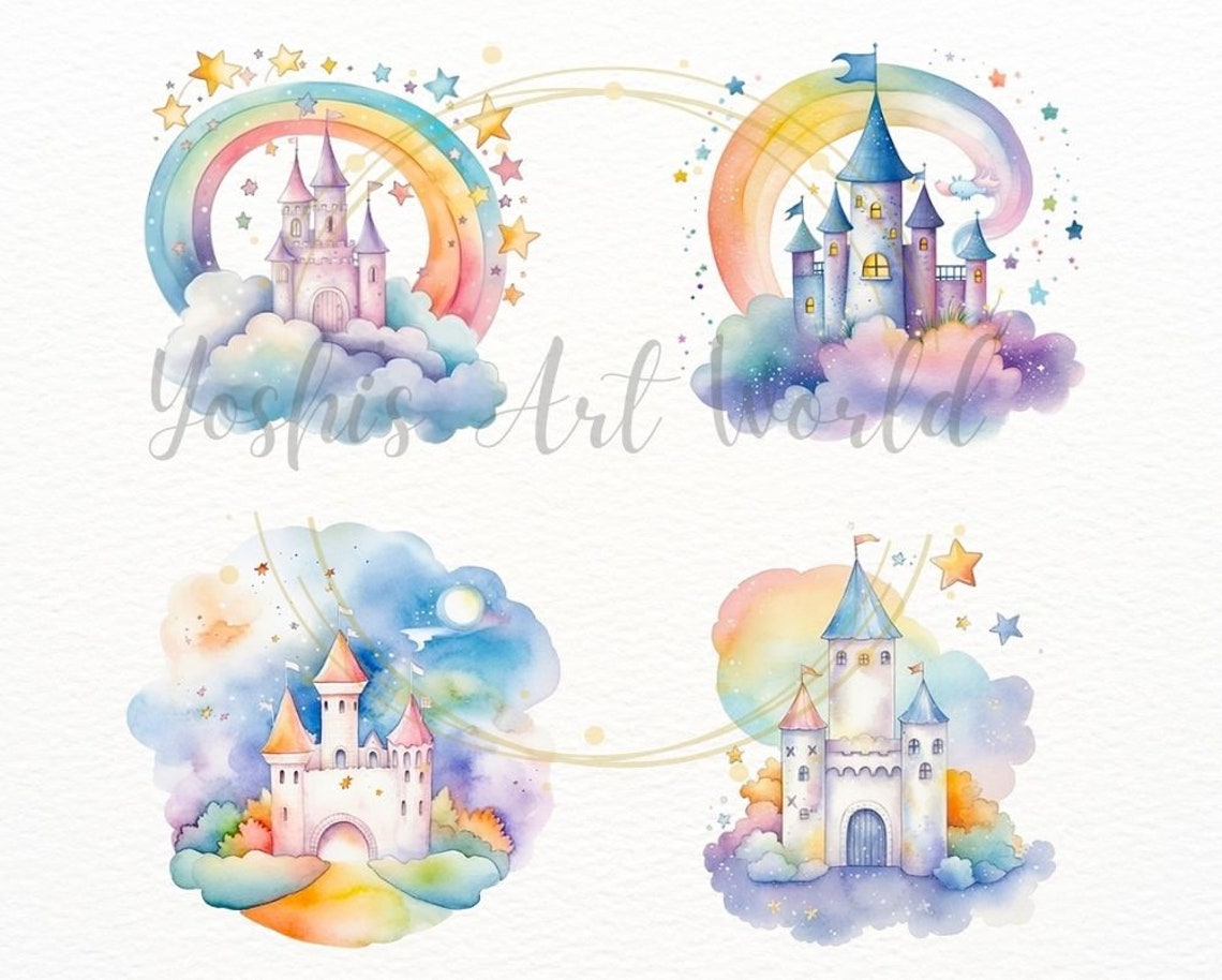 Watercolor Pastel Castle PNG Bundle, Digital Crafts Designs Transparent ...
