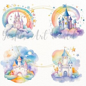 Watercolor Pastel Castle PNG Bundle, Digital Crafts Designs Transparent ...