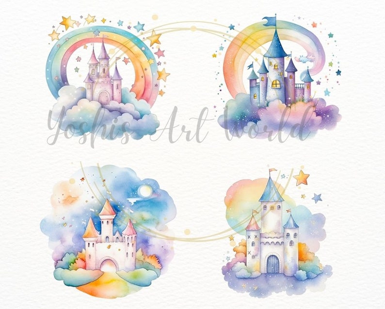 Watercolor Pastel Castle PNG Bundle Digital Crafts Designs - Etsy