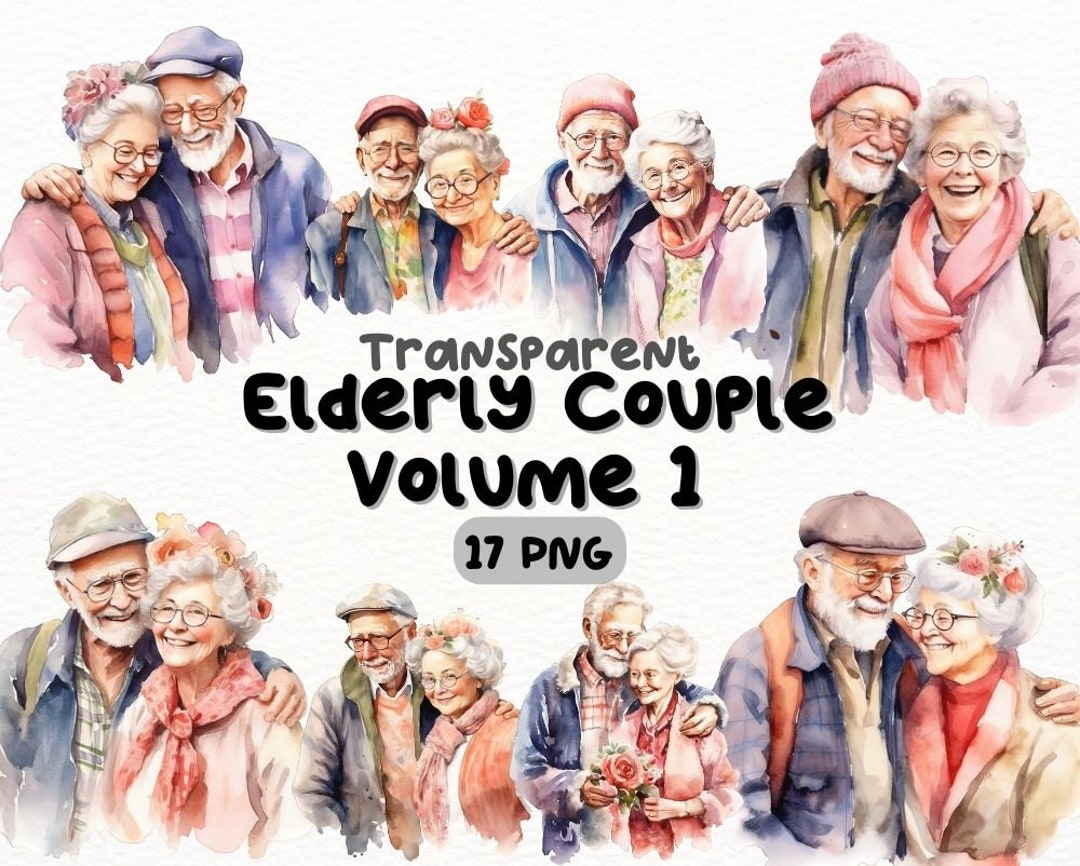 Watercolor Elderly Couple - Grandpa and Grandma PNG Bundle, Digital ...