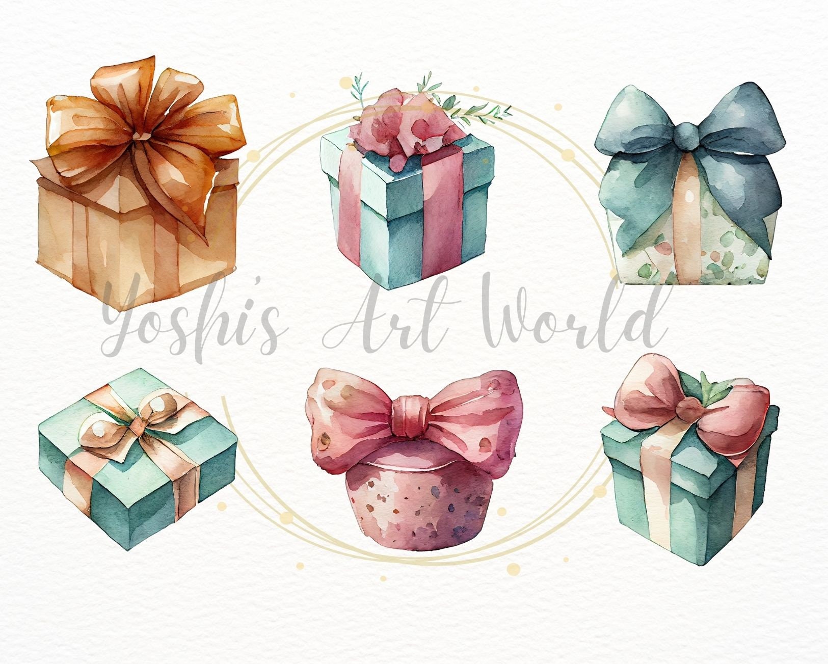 Watercolor Pastel Giftbox PNG Bundle, Digital Crafts Designs ...