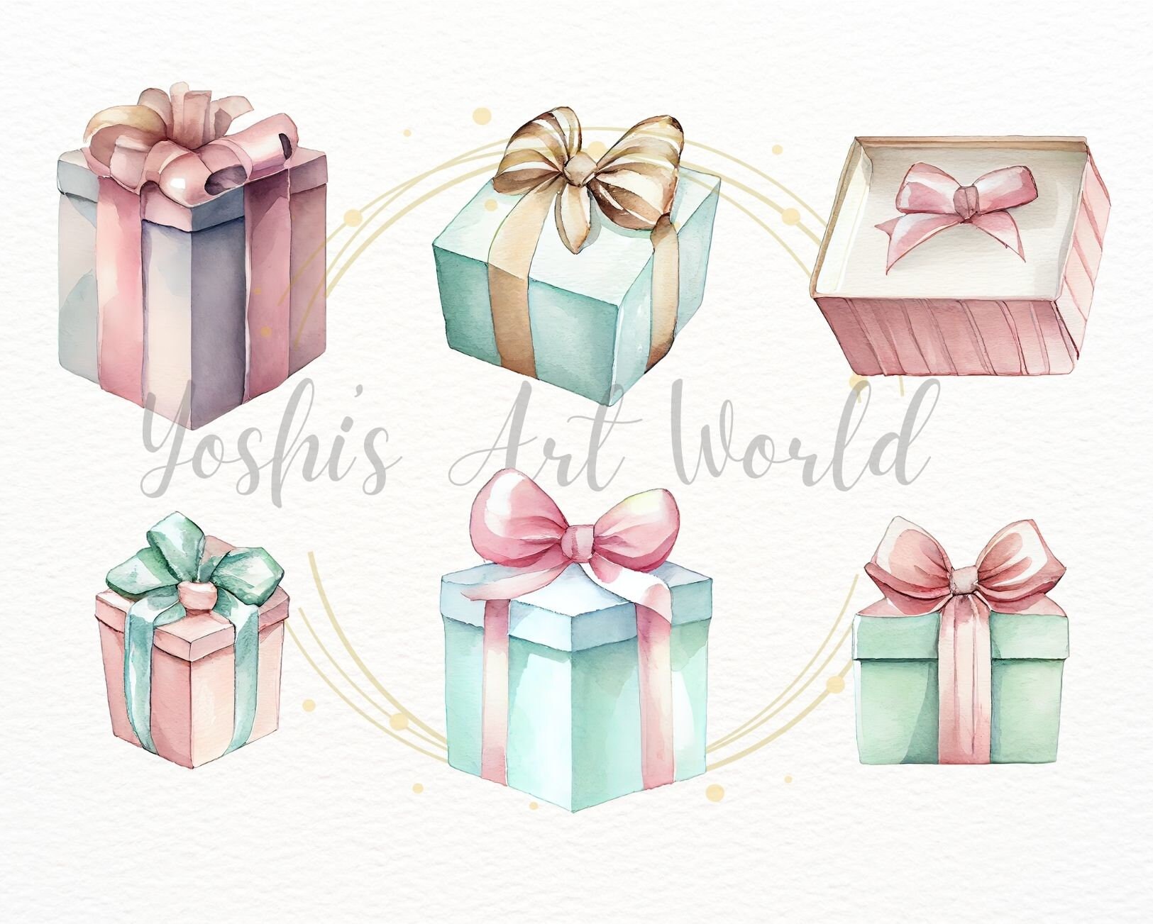 Watercolor Pastel Giftbox PNG Bundle, Digital Crafts Designs ...