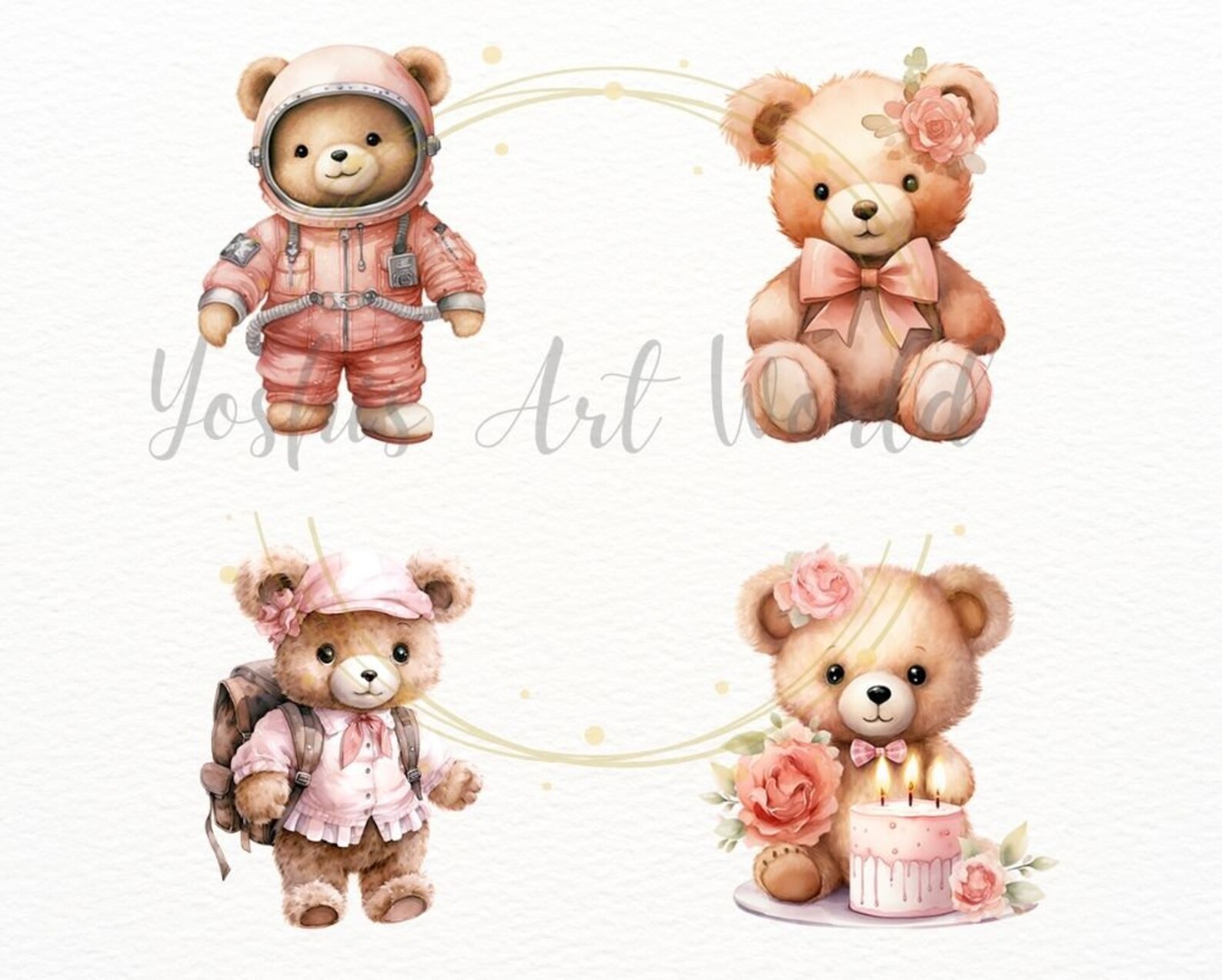 Watercolor Pink Teddy Bear PNG Bundle Digital Crafts Designs - Etsy