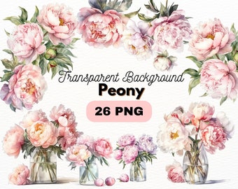 Pink Peony Clipart Bundle: PNG & SVG Flower Clipart Floral Clipart Pink ...