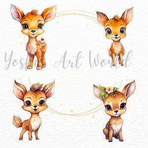 Watercolor Cute Baby Deer PNG Bundle, Digital Crafts Designs ...