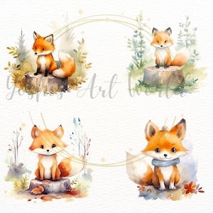 Watercolor Cute Woodland Fox PNG Bundle, Digital Crafts Designs ...