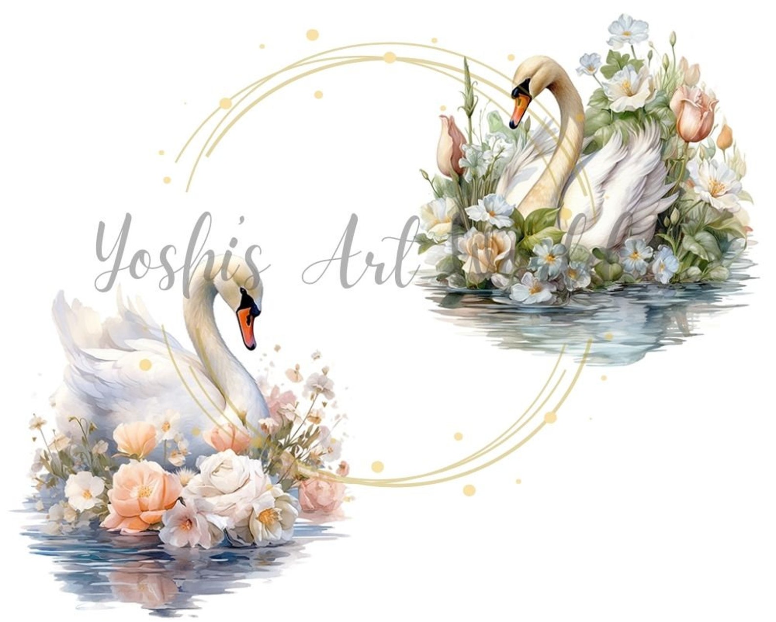 Swan and Flower Clipart Floral Swan Card Making Mixed - Etsy