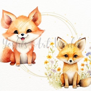 Watercolor Cute Fox PNG Bundle, Digital Crafts Designs Transparent ...