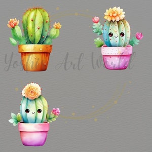 Watercolor Cute Cactus PNG Bundle, Digital Crafts Designs Transparent ...