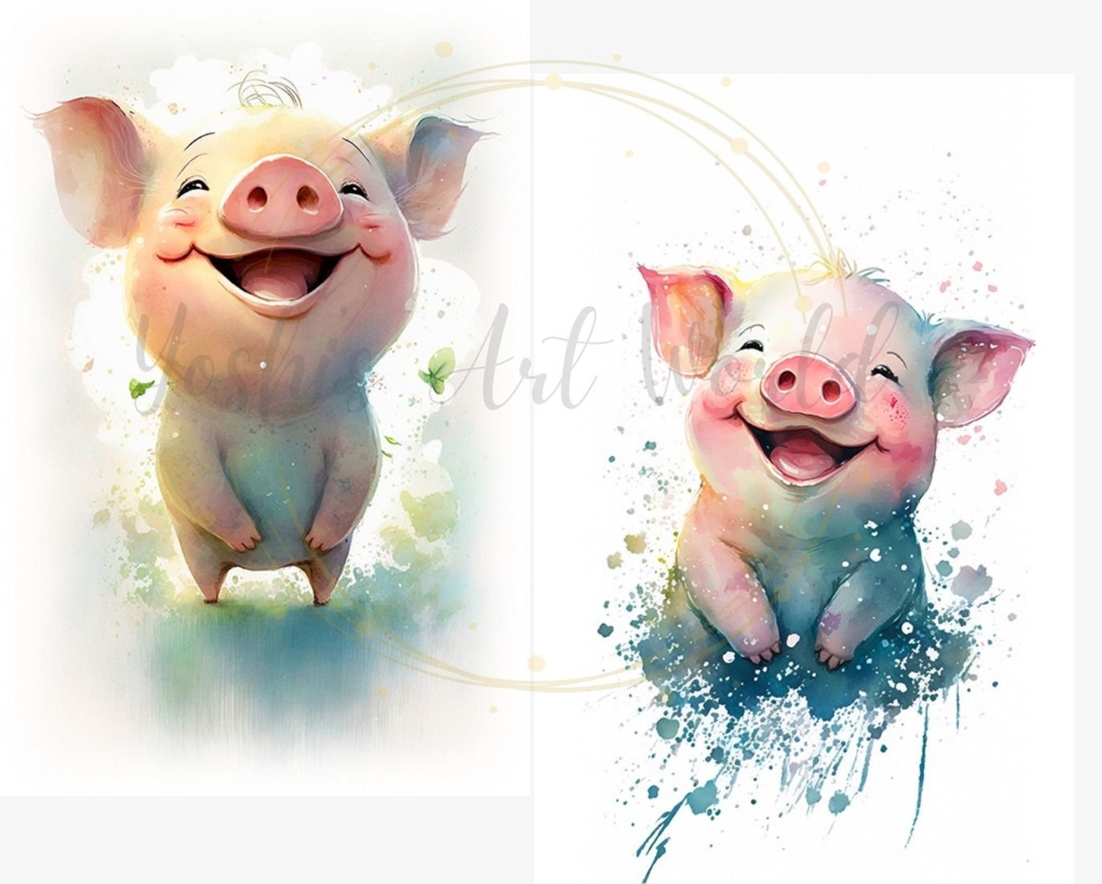Watercolor Happy Piggy Baby Pig Card Making Mixed Media - Etsy