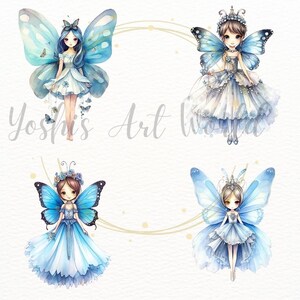 Watercolor Cute Blue Butterfly Fairy Princess PNG Bundle, Digital ...