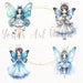Watercolor Cute Blue Butterfly Fairy Princess PNG Bundle, Digital ...