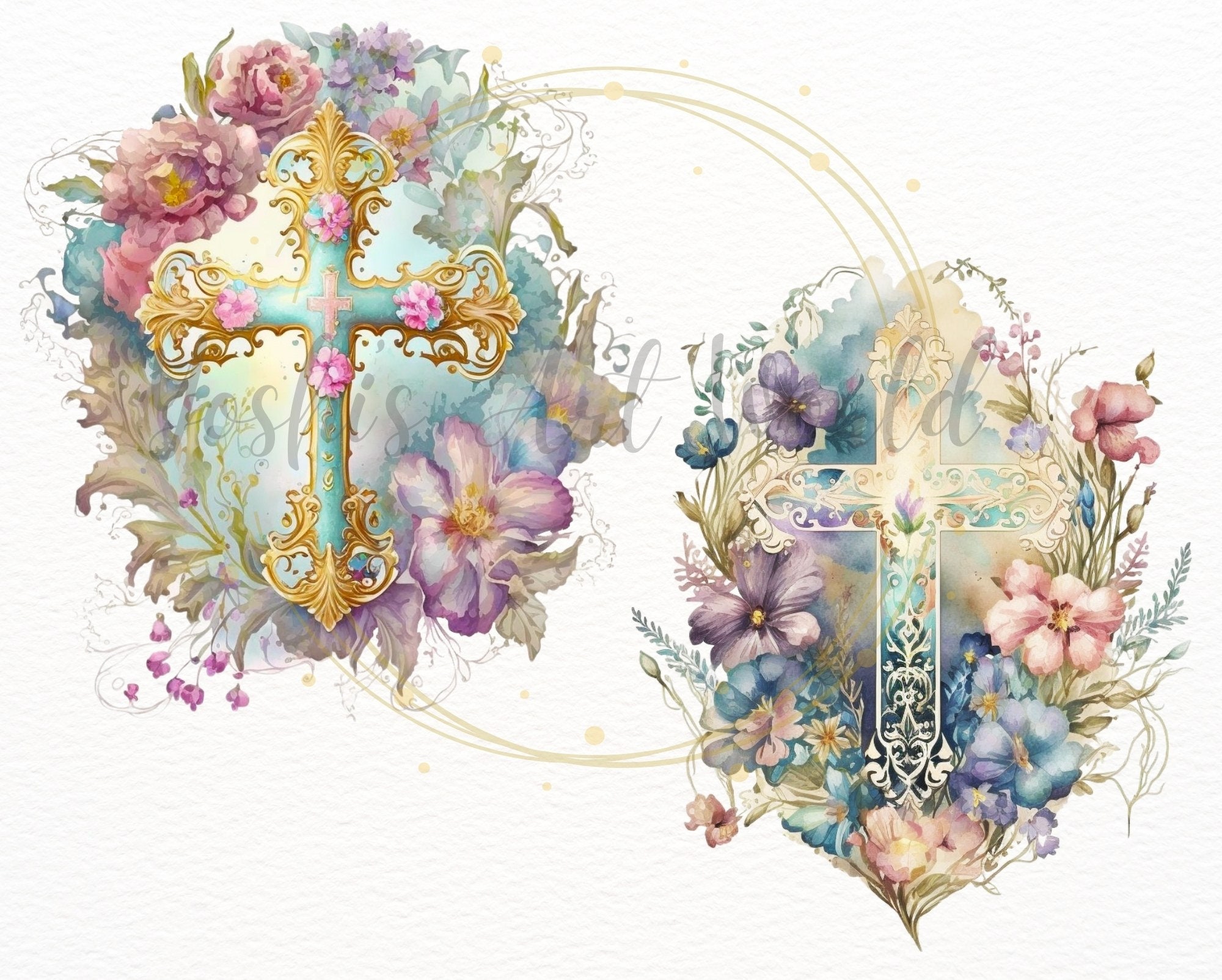 Watercolor Floral Cross PNG Bundle Volume 1 Digital Crafts - Etsy