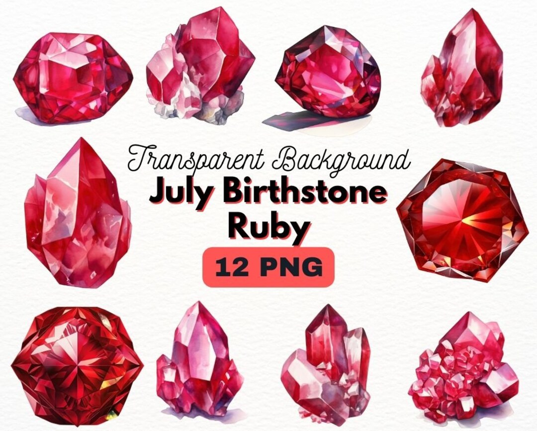 Watercolor July Birthstone Ruby PNG Bundle, Digital Crafts Designs Transparent, Crystals Clipart ...