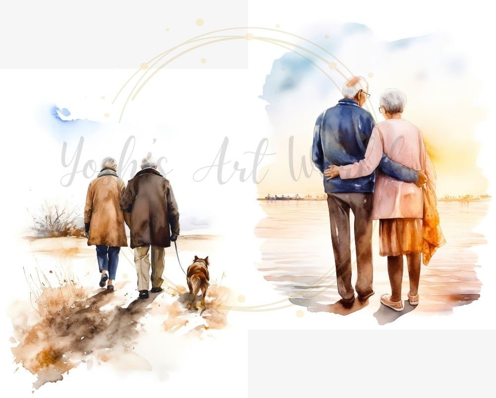 Elderly Couple Clipart - Grandpa and Grandma - Card Making, Mixed Media ...