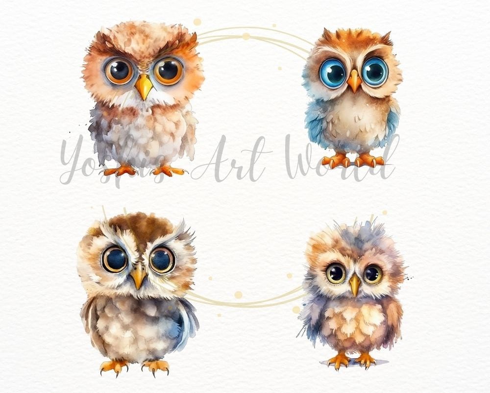 Watercolor Baby Owl PNG Bundle, Digital Crafts Designs Transparent ...