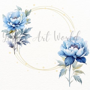 Watercolor Dusty Blue Peony PNG Bundle, Digital Crafts Designs ...