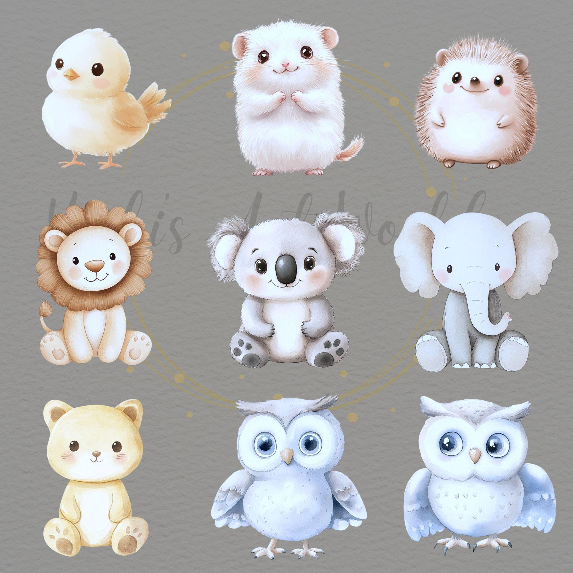 Watercolor Cute Animals PNG Bundle, Digital Crafts Designs Transparent ...