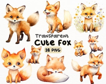 Watercolor Cute Fox PNG Bundle, Digital Crafts Designs Transparent ...