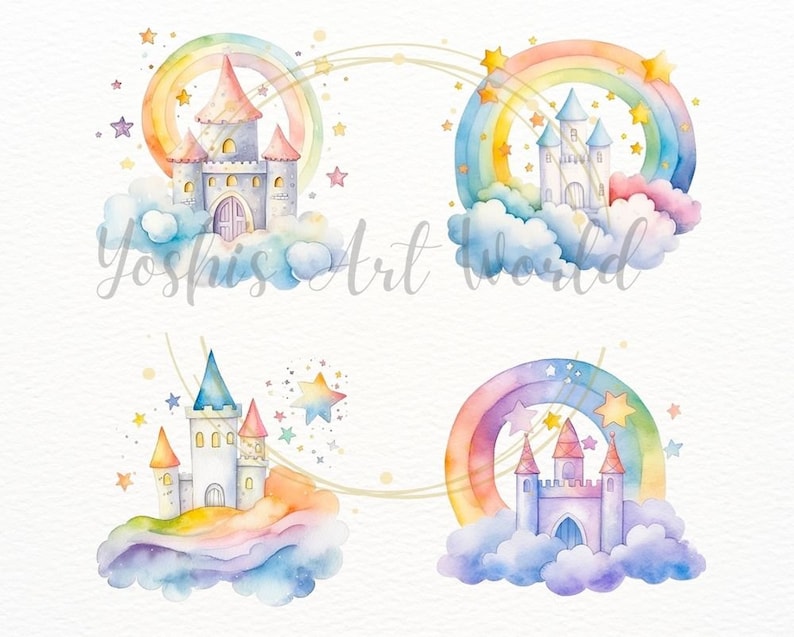 Watercolor Pastel Castle PNG Bundle Digital Crafts Designs - Etsy