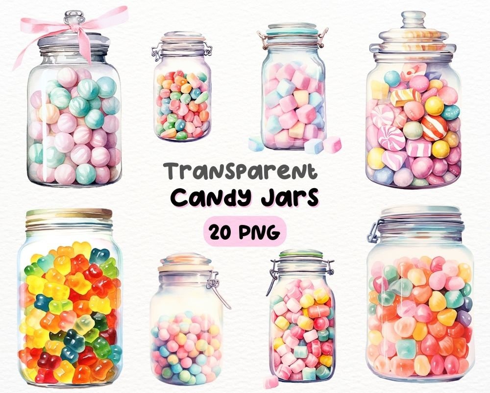 Watercolor Candy Jars PNG Bundle Digital Crafts Designs - Etsy