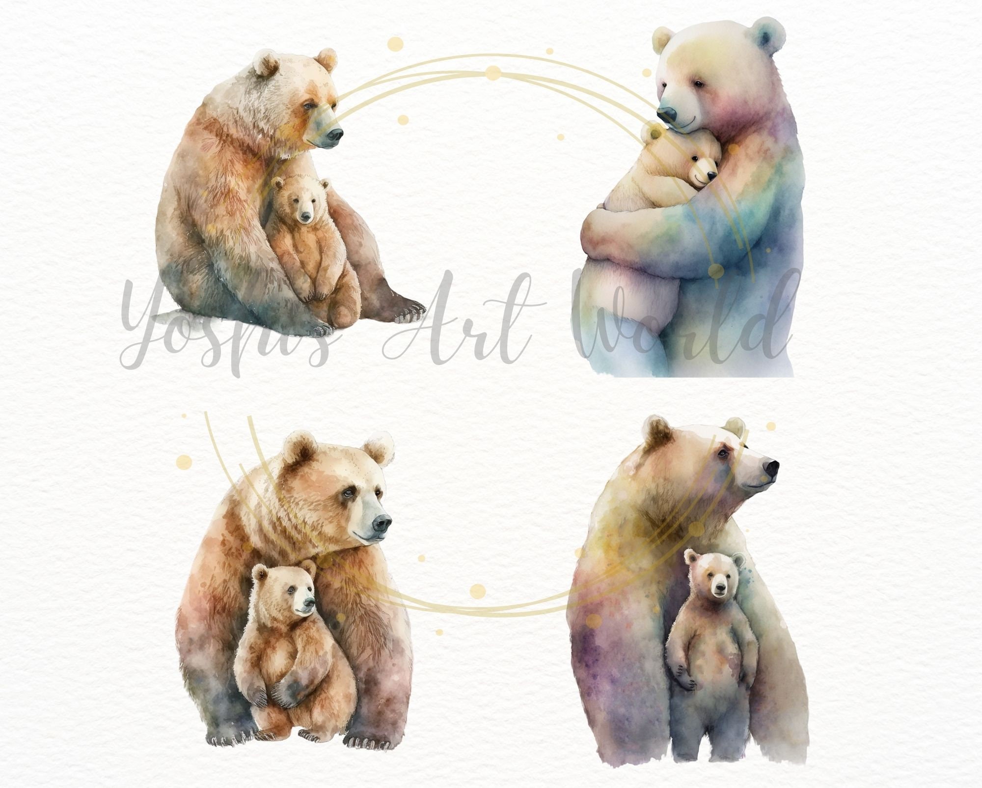 Watercolor Mama Bear With Kid PNG Bundle Digital Crafts - Etsy