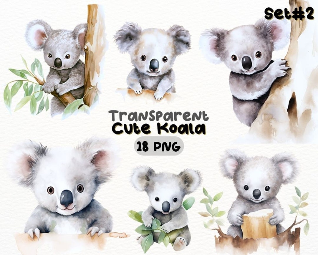 Cute Koala Set#2 Watercolor PNG Bundle, Digital Crafts Designs ...