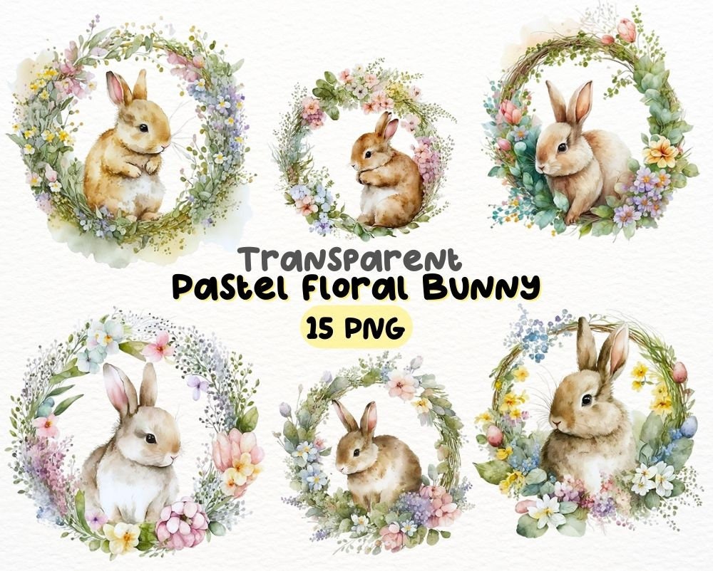 Watercolor Pastel Floral Bunny PNG Bundle Digital Crafts - Etsy