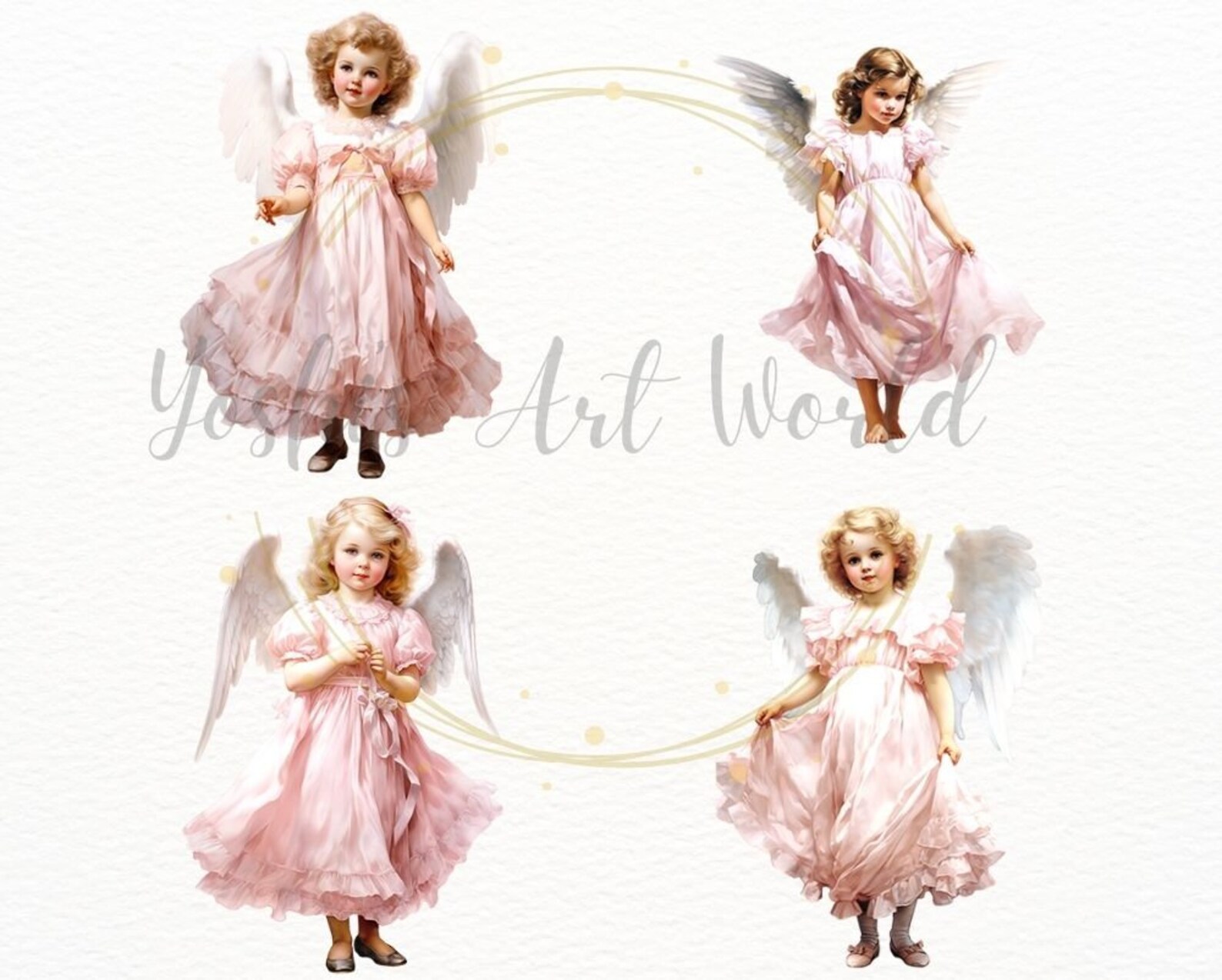 Watercolor Victorian Pink Angel PNG Bundle, Digital Crafts Designs ...