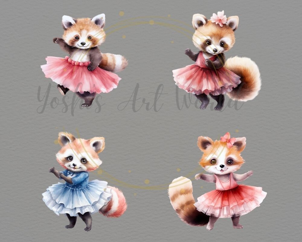 Watercolor Ballerina Red Panda PNG Bundle Digital Crafts - Etsy