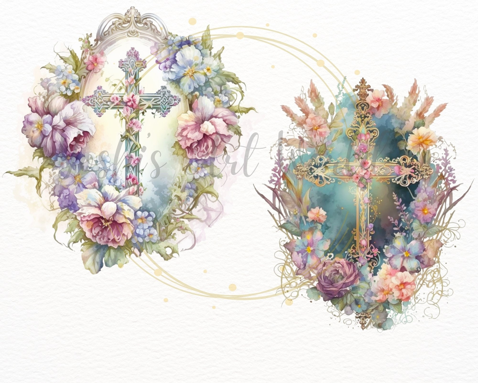 Watercolor Floral Cross PNG Bundle Volume 1 Digital Crafts - Etsy