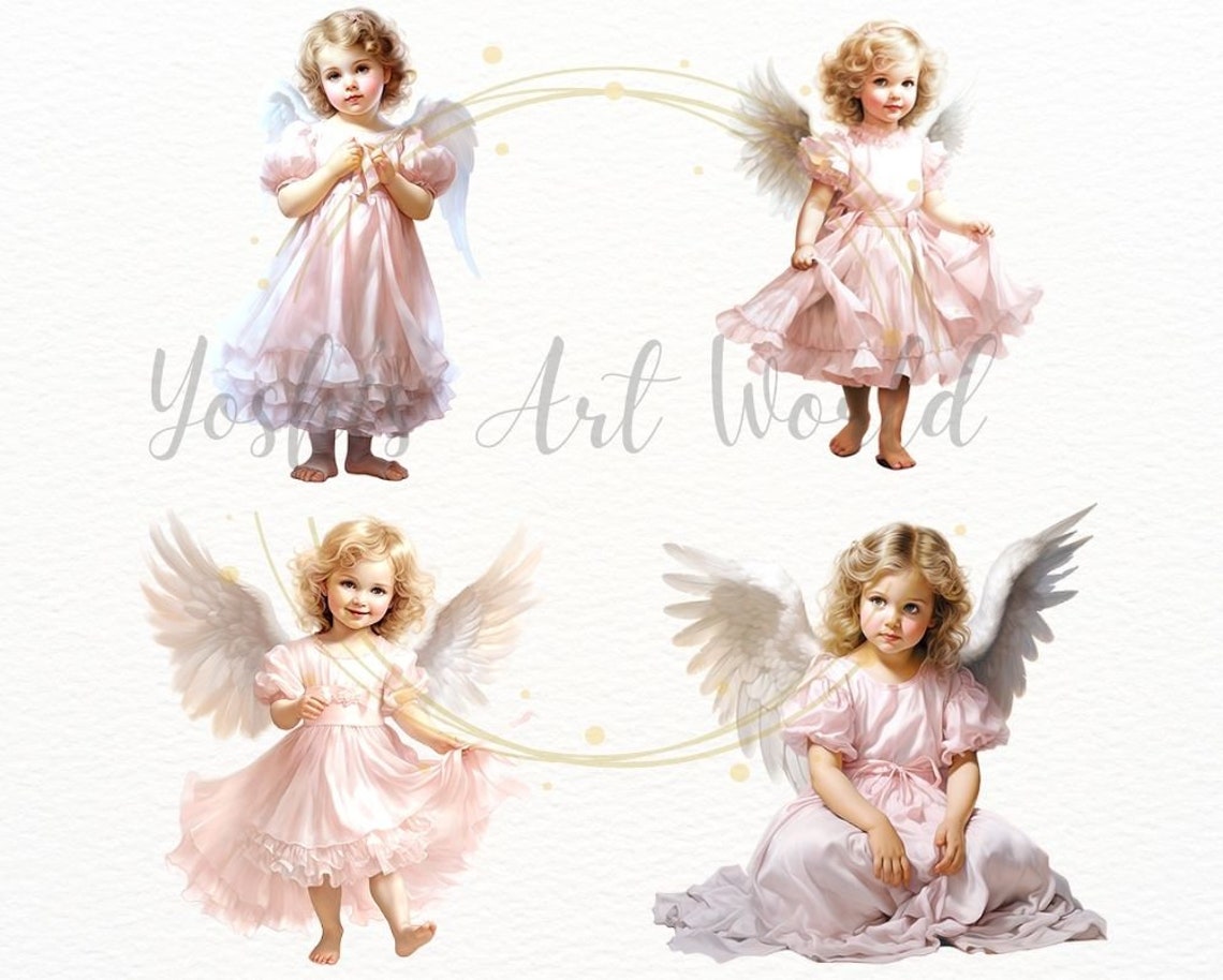 Watercolor Victorian Pink Angel PNG Bundle, Digital Crafts Designs ...