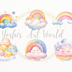 Pastel Watercolor Rainbow Star Cloud PNG Bundle, Digital Crafts Designs ...