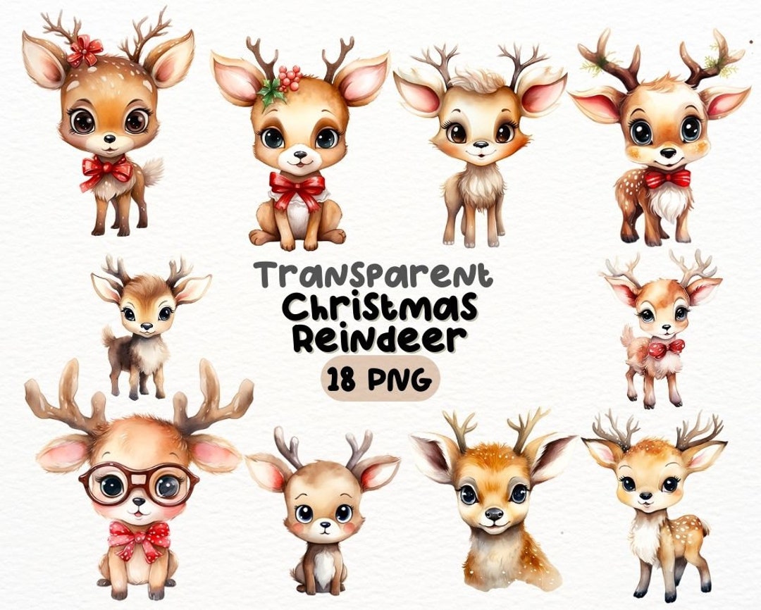 Watercolor Christmas Reindeer PNG Bundle, Digital Crafts Designs ...