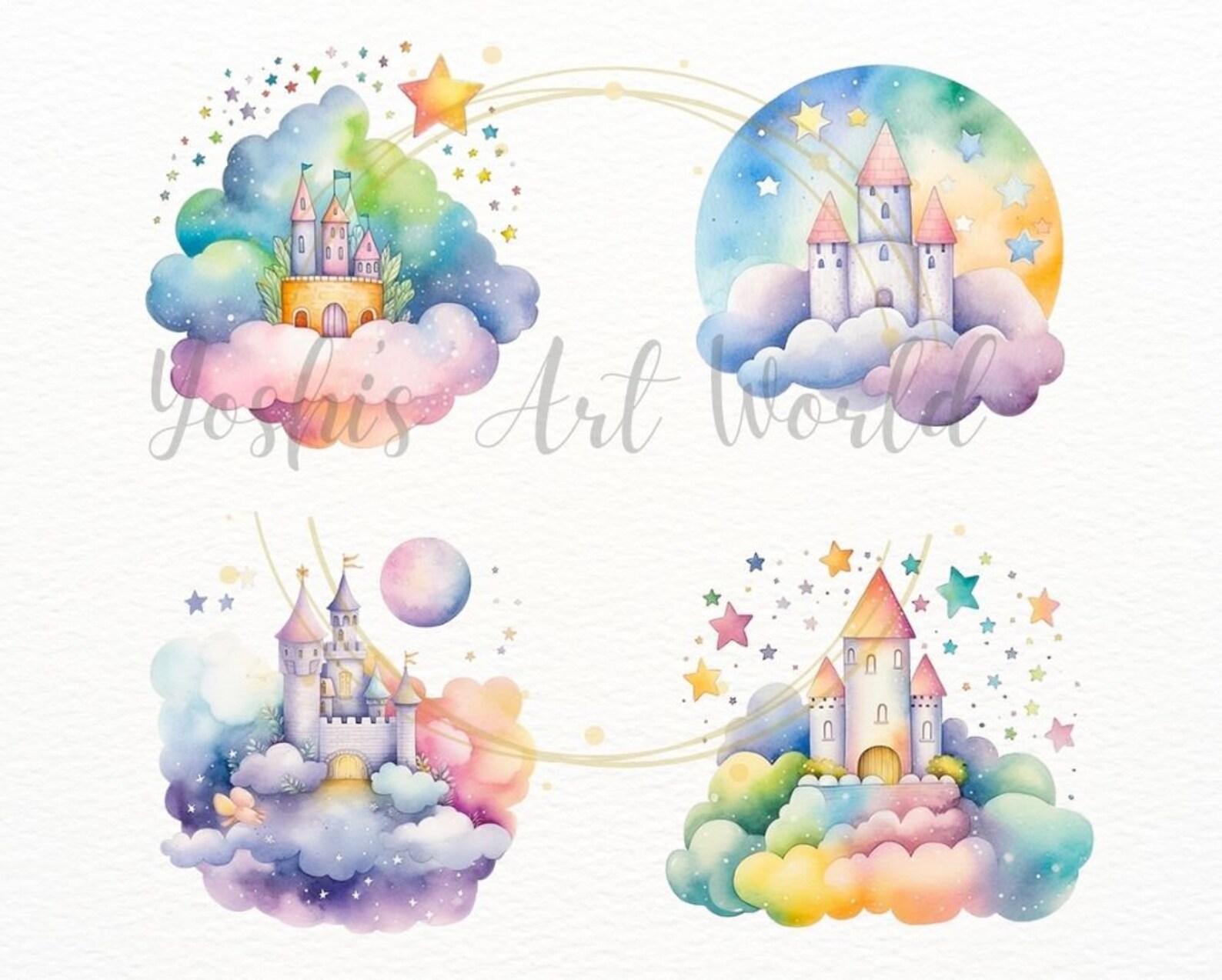 Watercolor Pastel Castle PNG Bundle, Digital Crafts Designs Transparent ...