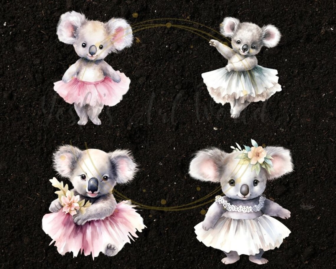 Watercolor Ballerina Koala PNG Bundle, Digital Crafts Designs ...