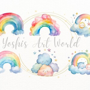 Pastel Watercolor Rainbow Star Cloud PNG Bundle, Digital Crafts Designs ...