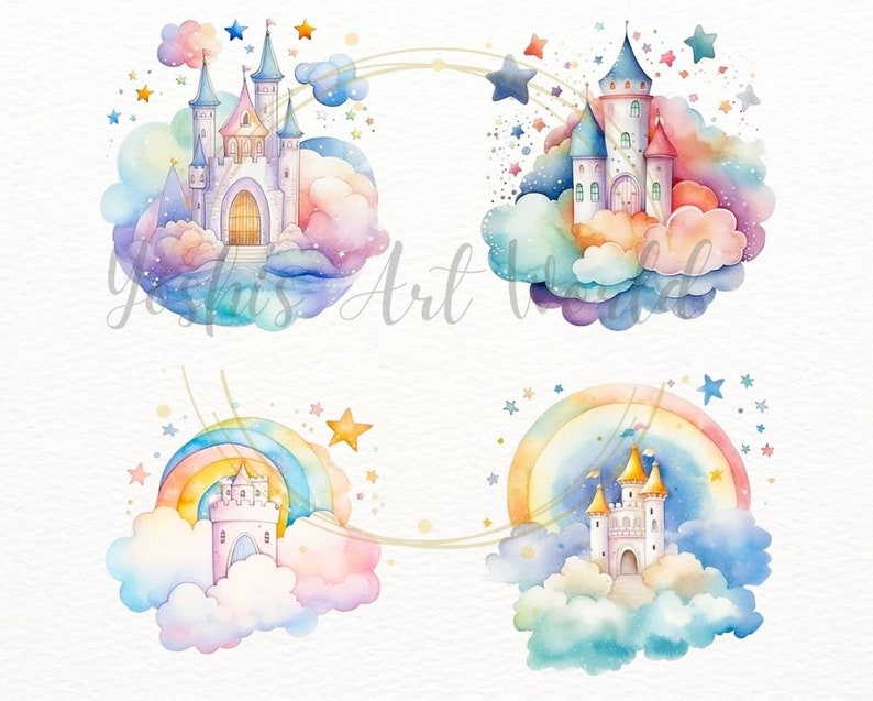 Watercolor Pastel Castle PNG Bundle, Digital Crafts Designs Transparent ...