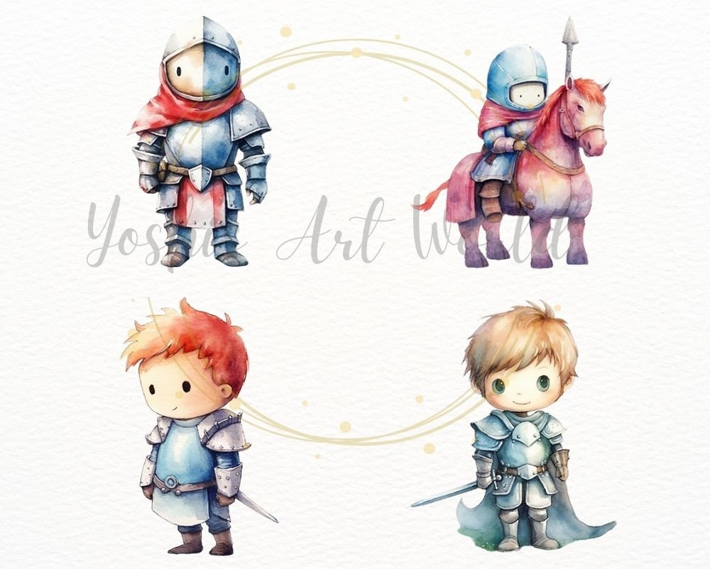 Watercolor Cute Knight PNG Bundle Digital Crafts Designs - Etsy