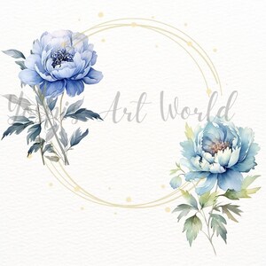 Watercolor Dusty Blue Peony PNG Bundle, Digital Crafts Designs ...