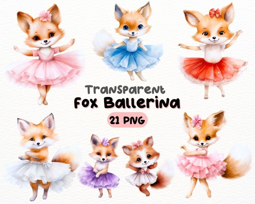 Watercolor Ballerina Fox PNG Bundle, Digital Crafts Designs Transparent ...