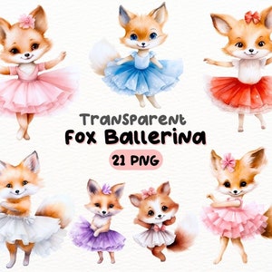 Watercolor Ballerina Fox PNG Bundle, Digital Crafts Designs Transparent ...