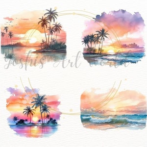 Watercolor Beach Sunset PNG Bundle, Digital Crafts Designs Transparent ...