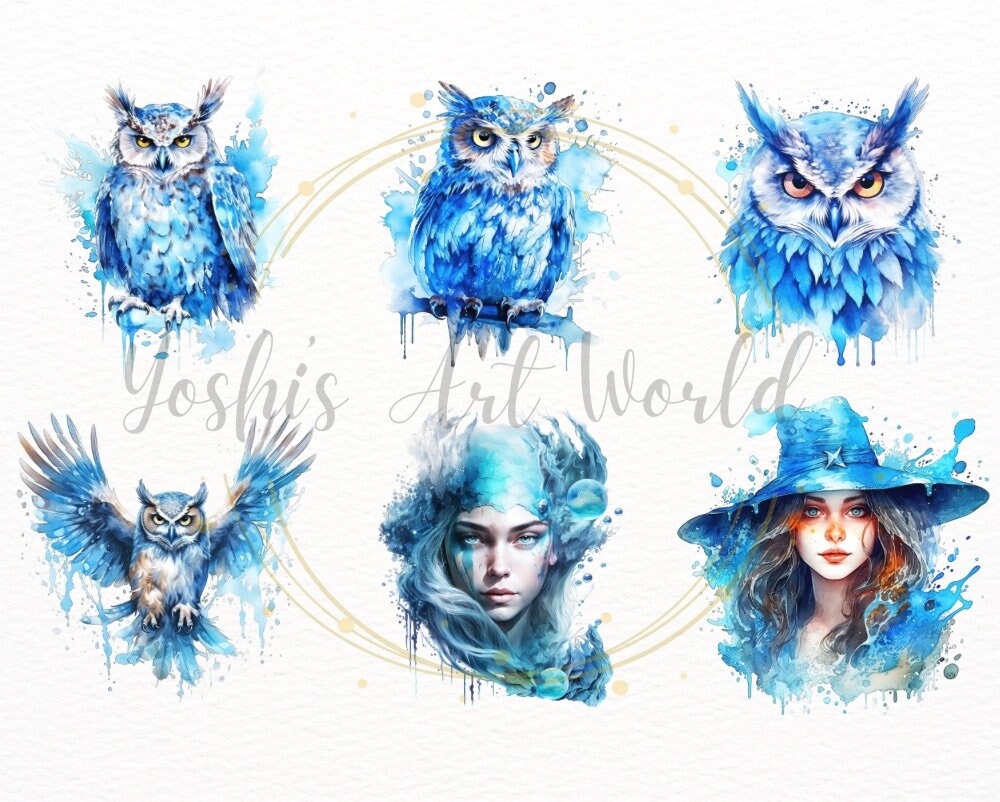 Watercolor Blue Water Witch PNG Bundle, Digital Crafts Designs ...
