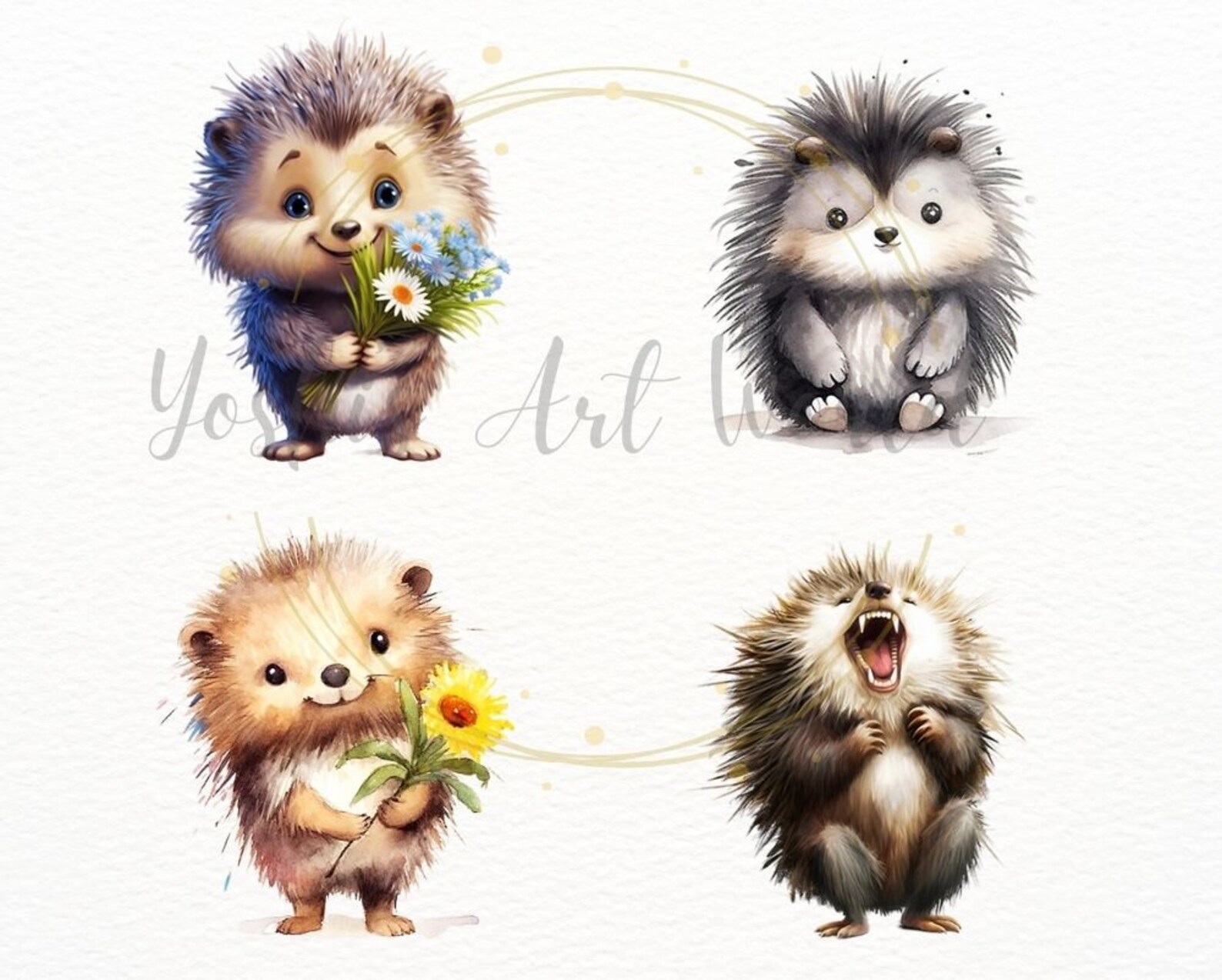 Watercolor Porcupine PNG Bundle, Digital Crafts Designs Transparent ...