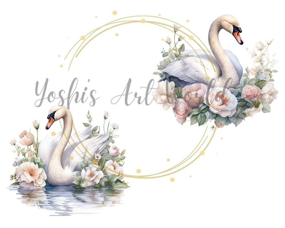 Swan and Flower Clipart - Floral Swan - Card Making, Mixed Media ...