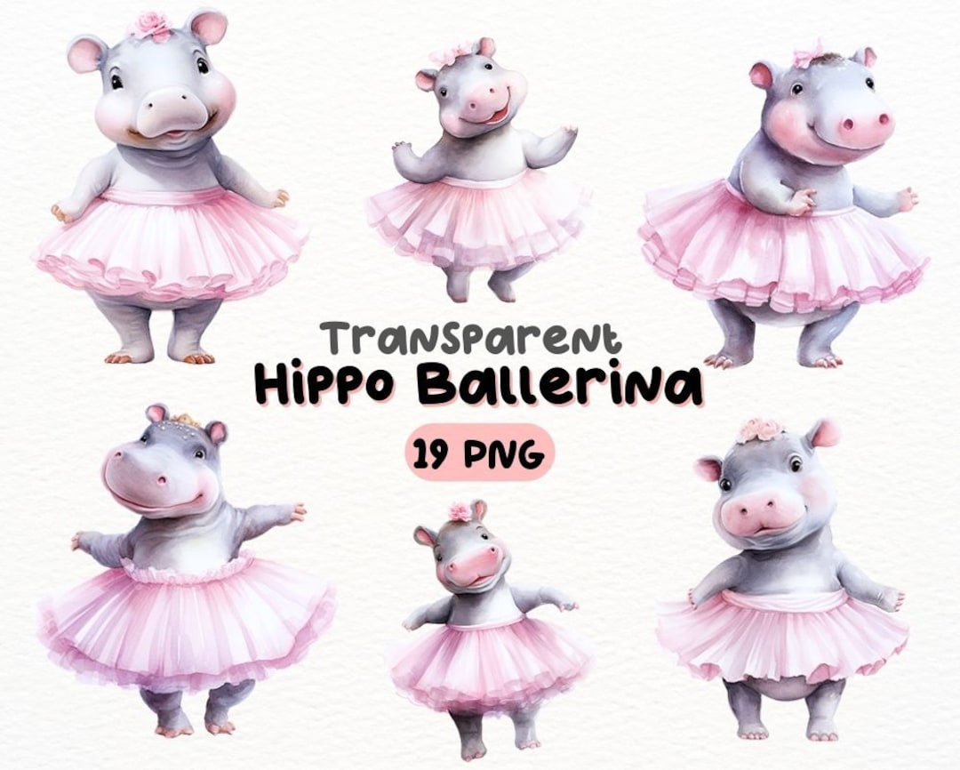 Watercolor Ballerina Hippo PNG Bundle, Digital Crafts Designs ...