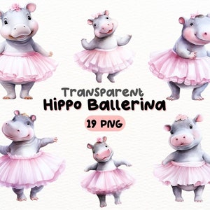 Watercolor Ballerina Hippo PNG Bundle, Digital Crafts Designs ...